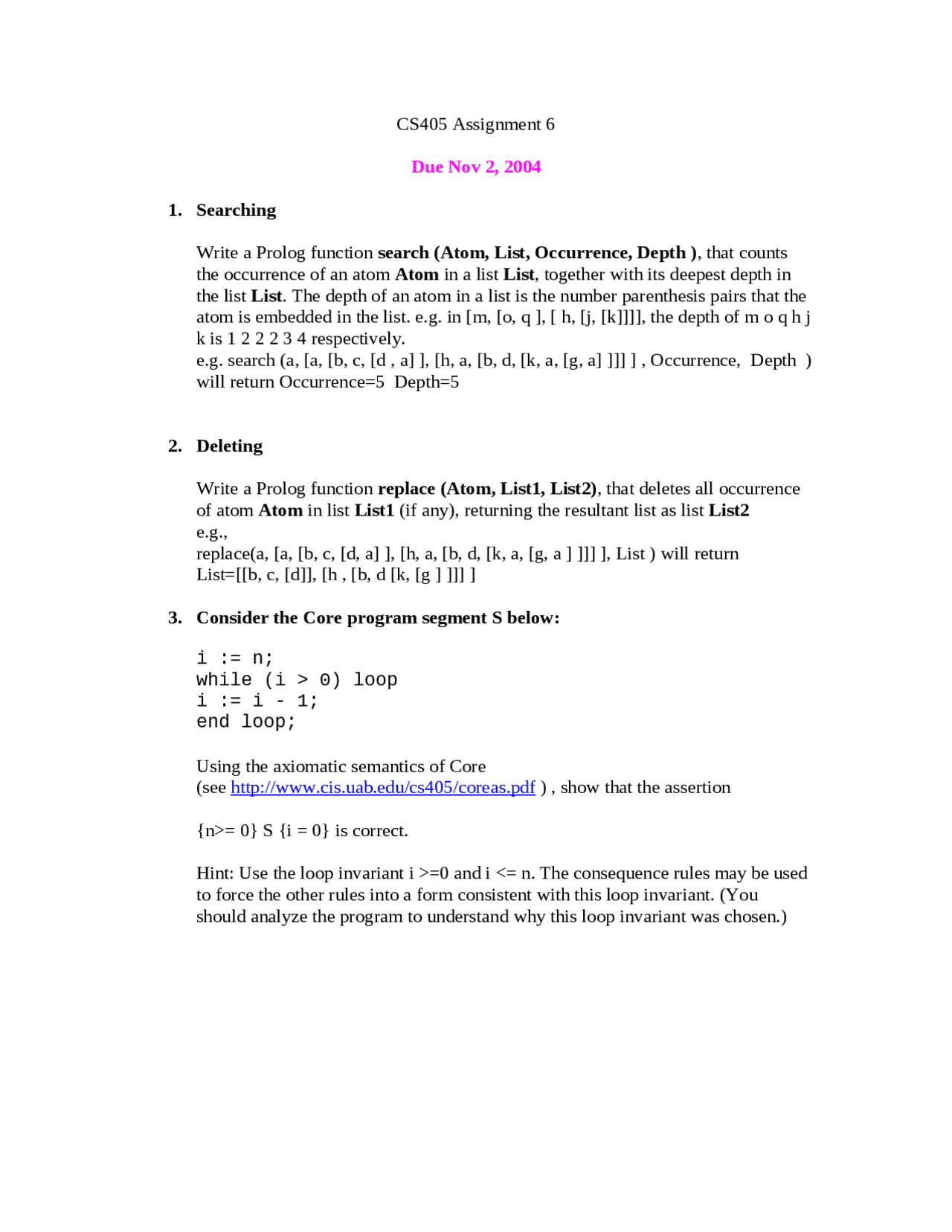 Practice Assignment 6 - Programming Languages | CS 501 - Docsity