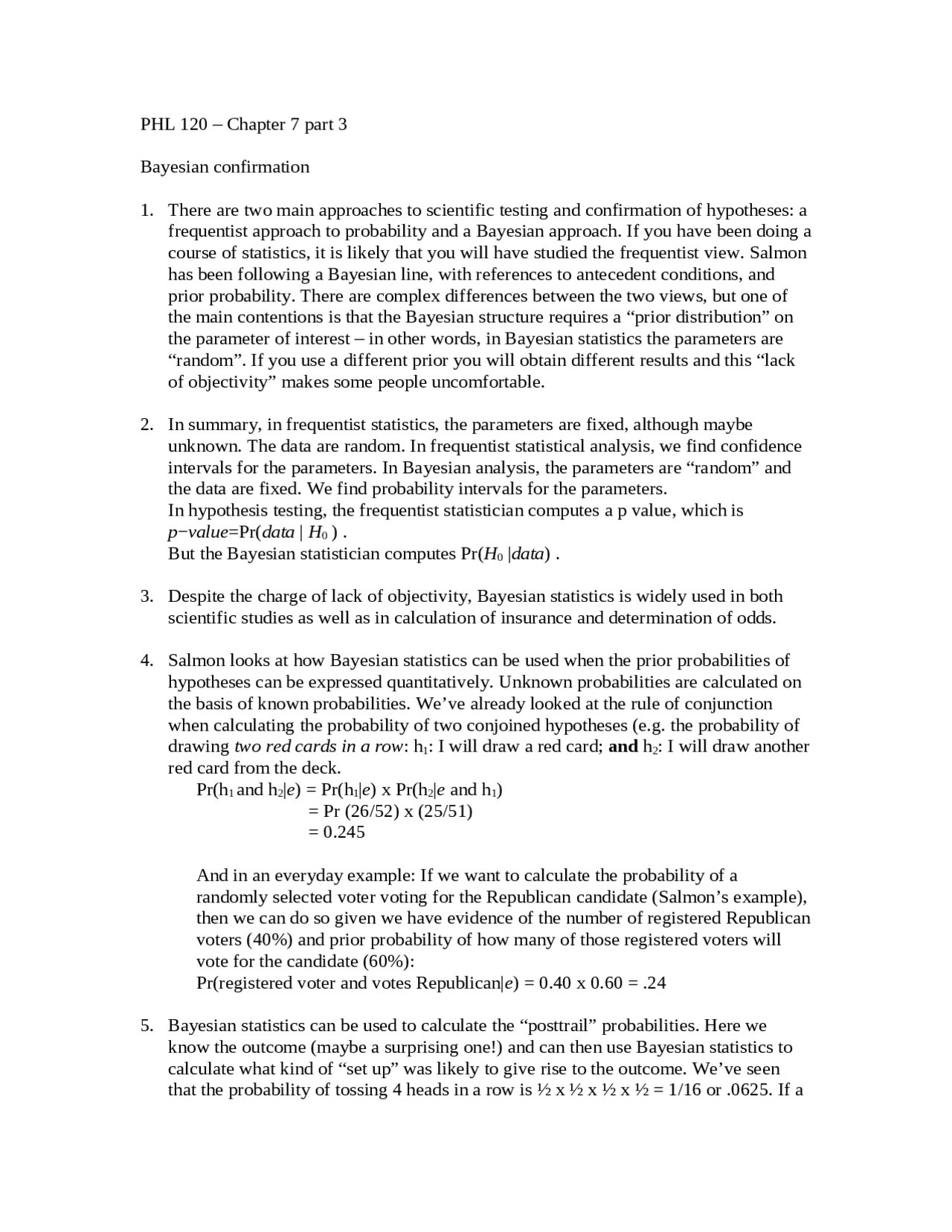 Bayesian Confirmation Practical Reasoning Notes Phl 120 Docsity