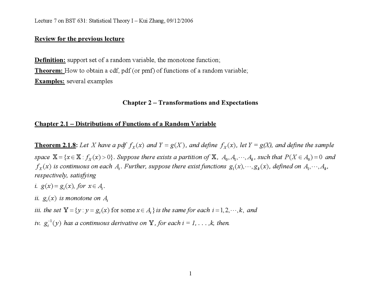 Review Sheet For Final Statistical Theory I Bst 631 Docsity