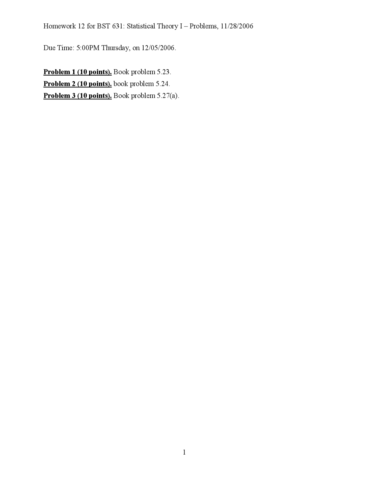 Assignment 12 Statistical Theory I Bst 631 Docsity