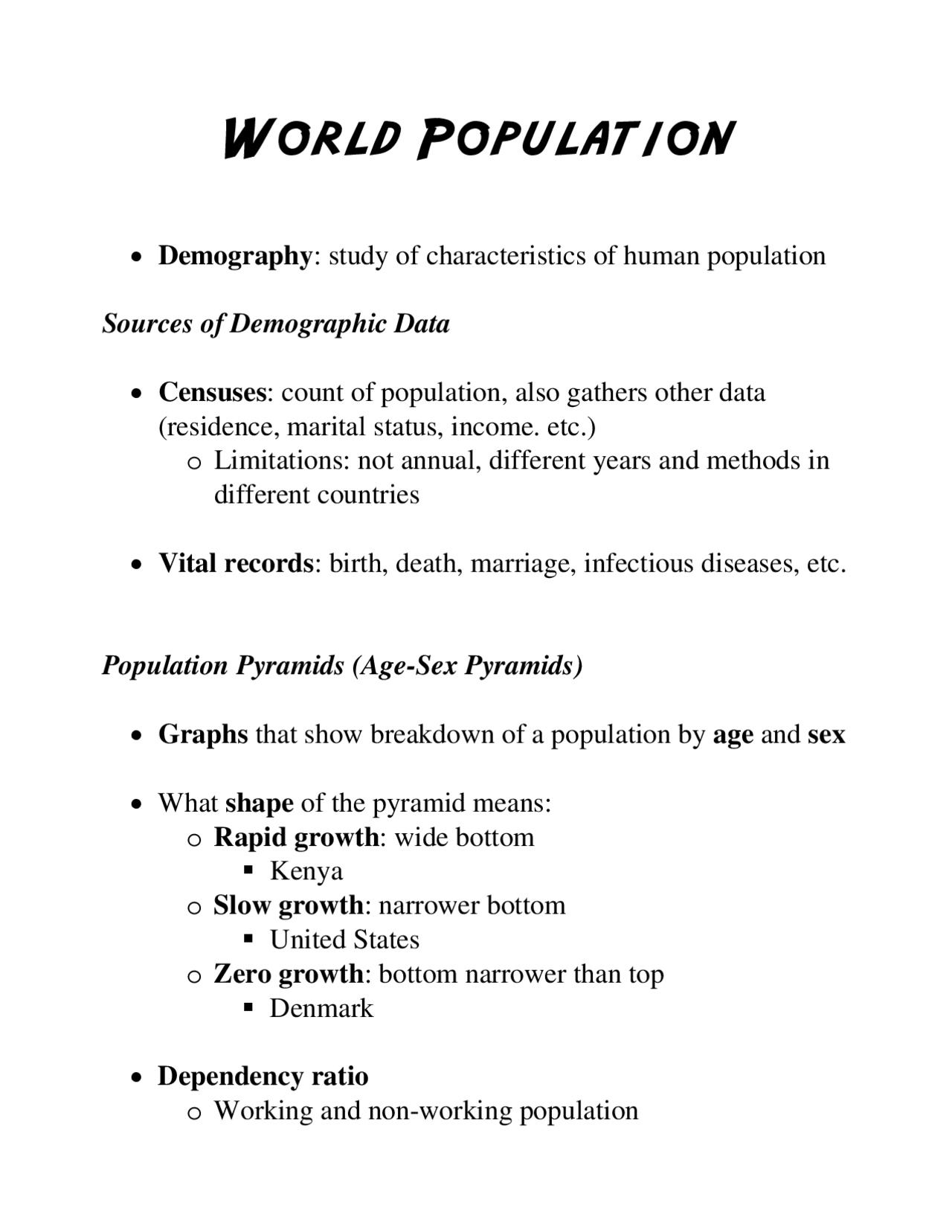 Lecture Notes on World Population | GEOG 102 | Study notes Geography ...