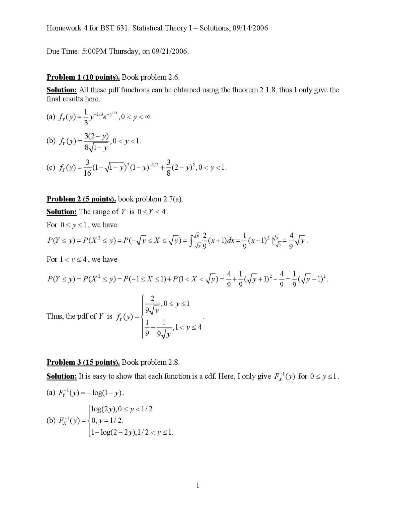 9 Solved Problem On Statistical Theory I Bst 631 Docsity