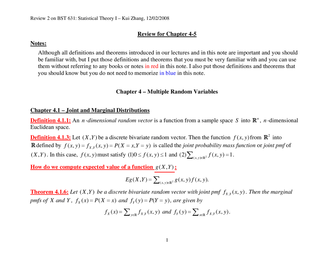 Multiple Random Variables And Properties Of Random Sample Bst 631