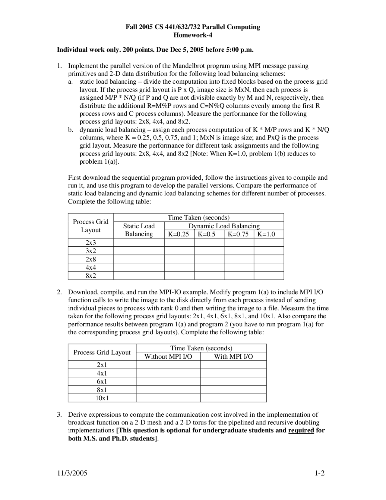 4 Questions On Topics In Parallel Computing Homework 4 Cs 732 Docsity