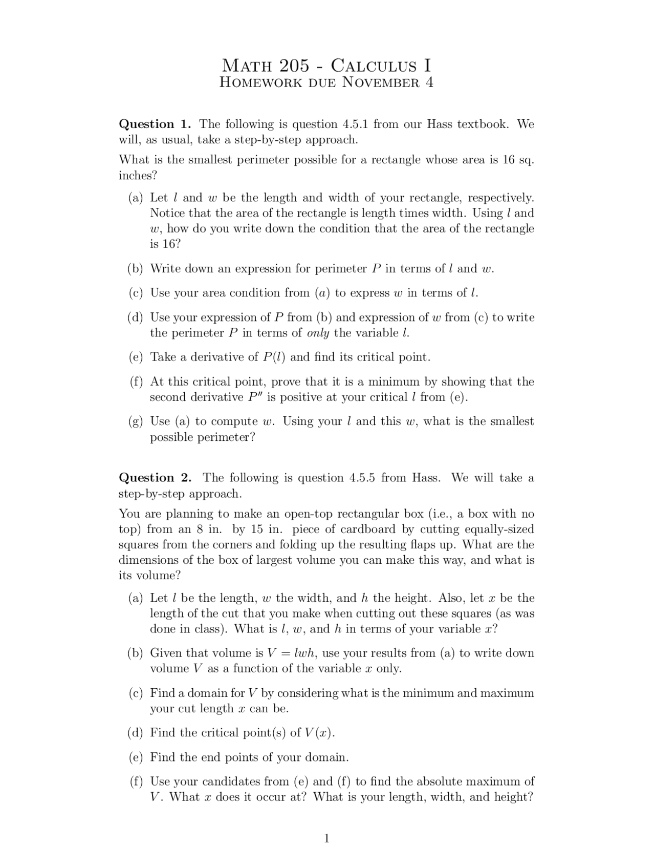 Calculus I - Minimizing Rectangle Perimeter and Maximizing Open-Top Box ...