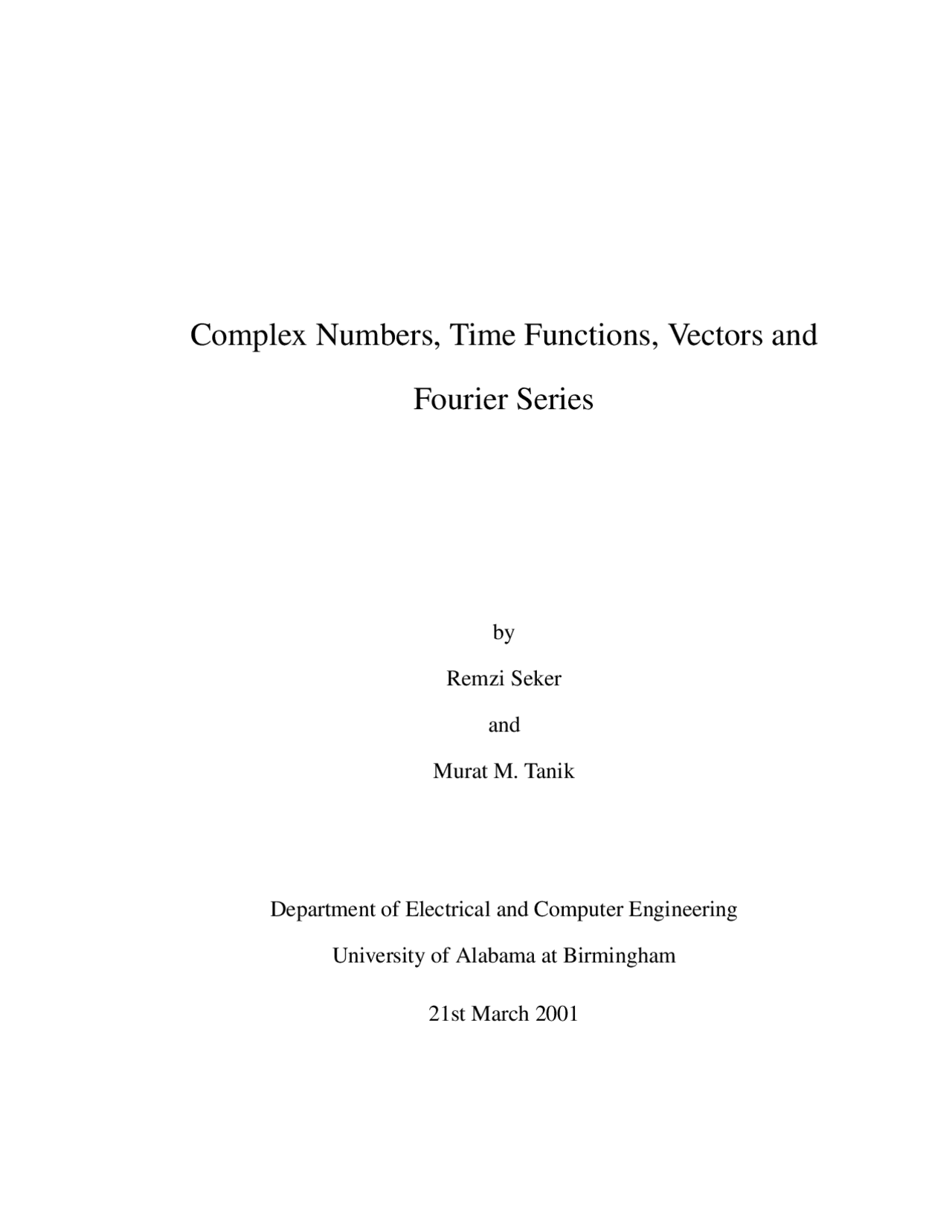 Complex Numbers Time Functions Vectors And Fourier Series Ee 318