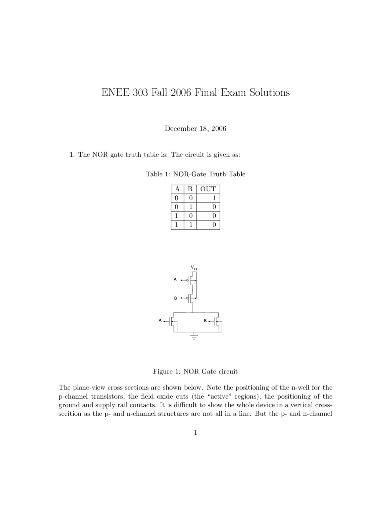 The Nor Gate Circuit Analysis Enee 303 Docsity