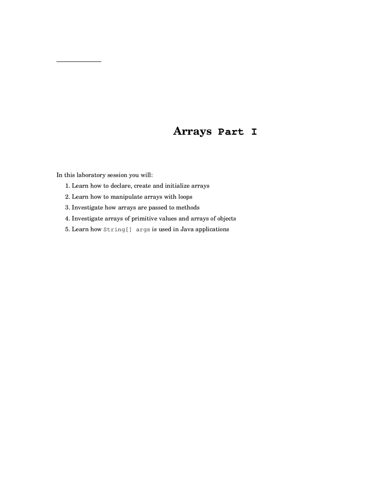 Declare, Create and Initialize Arrays | CS 201 - Docsity