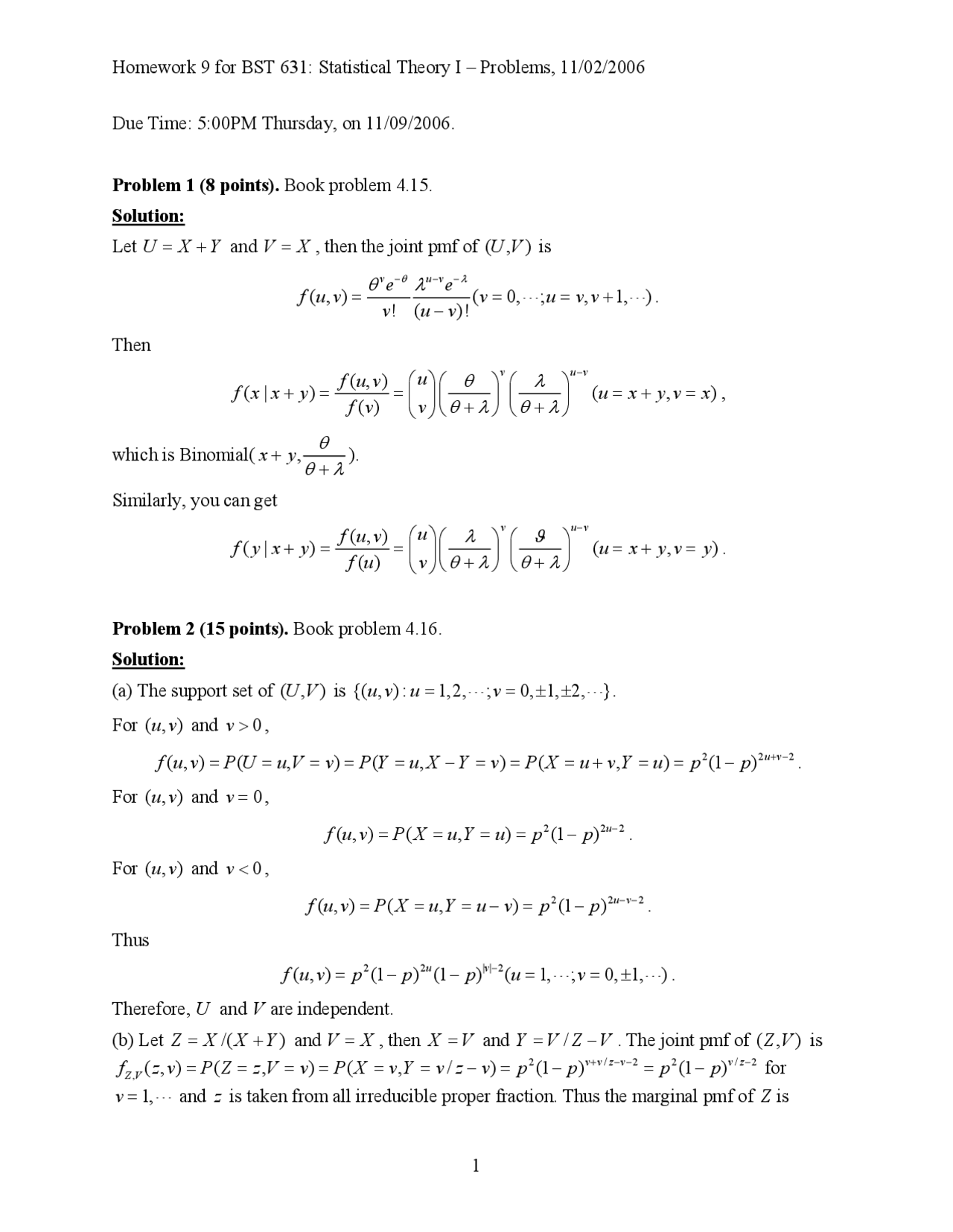 Solved Homework 9 Statistical Theory I Bst 631 Docsity