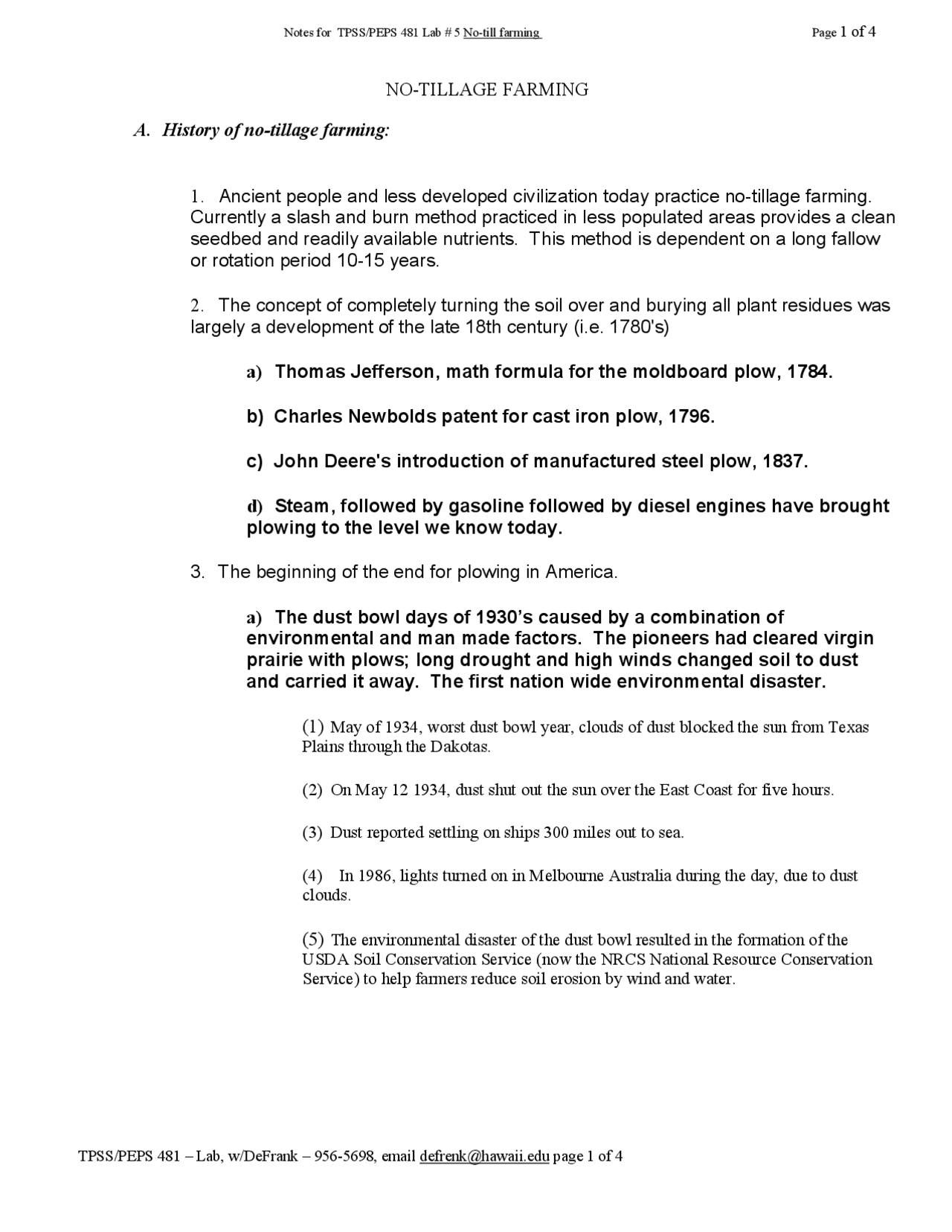 History Of No Tillage Farming Weed Science Lab Hort 481 Docsity