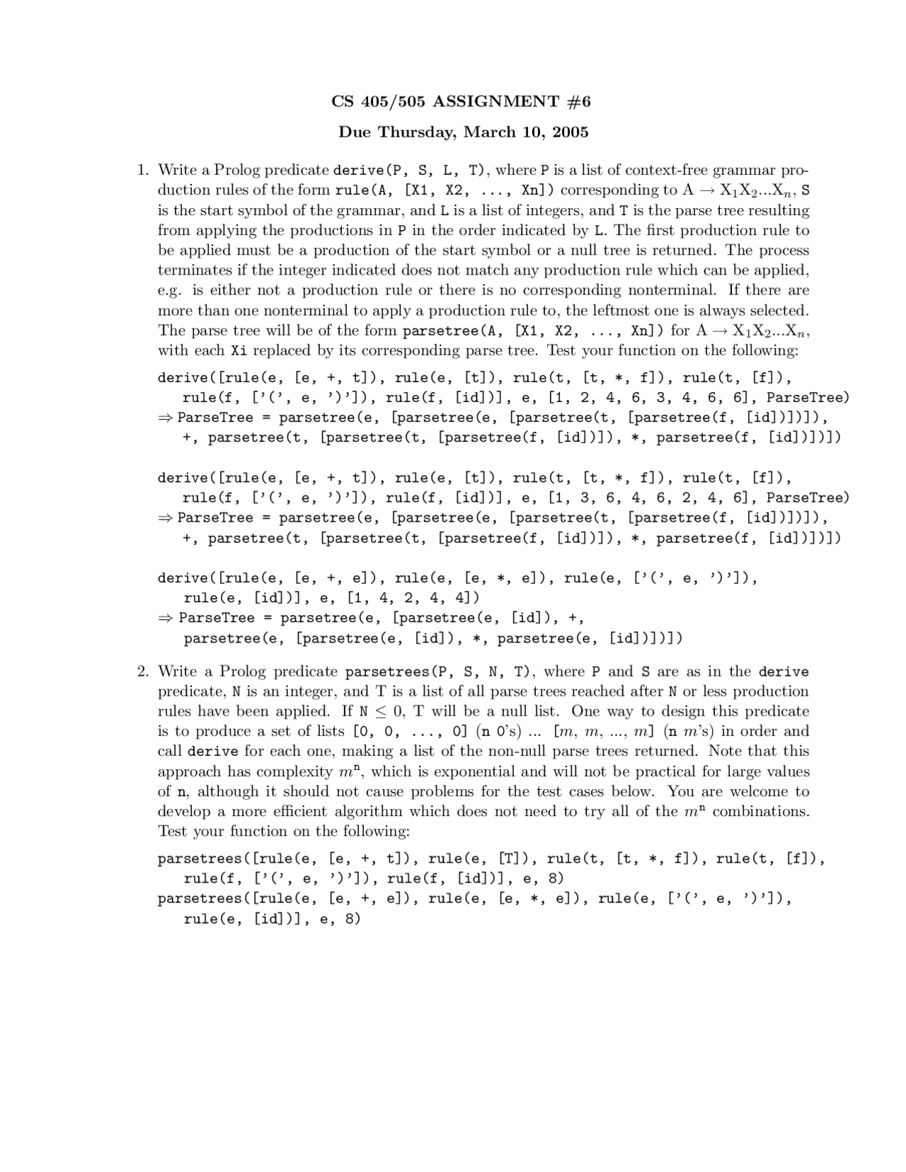 Solved Assignment 6 For Programming Languages Fall 2005 Cs 401 Docsity