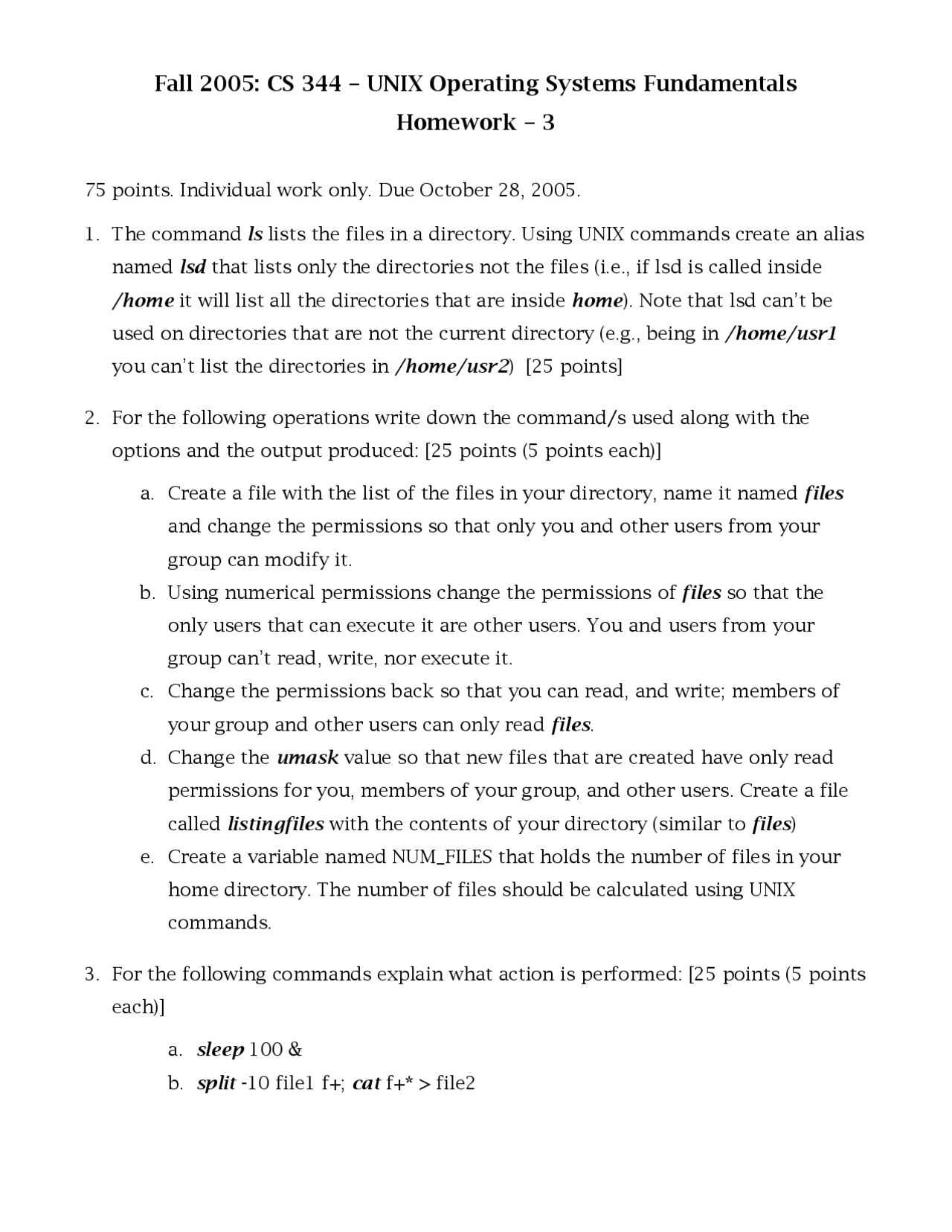 Unix Operating System Fundamentals Homework 3 Unsolved Questions Cs