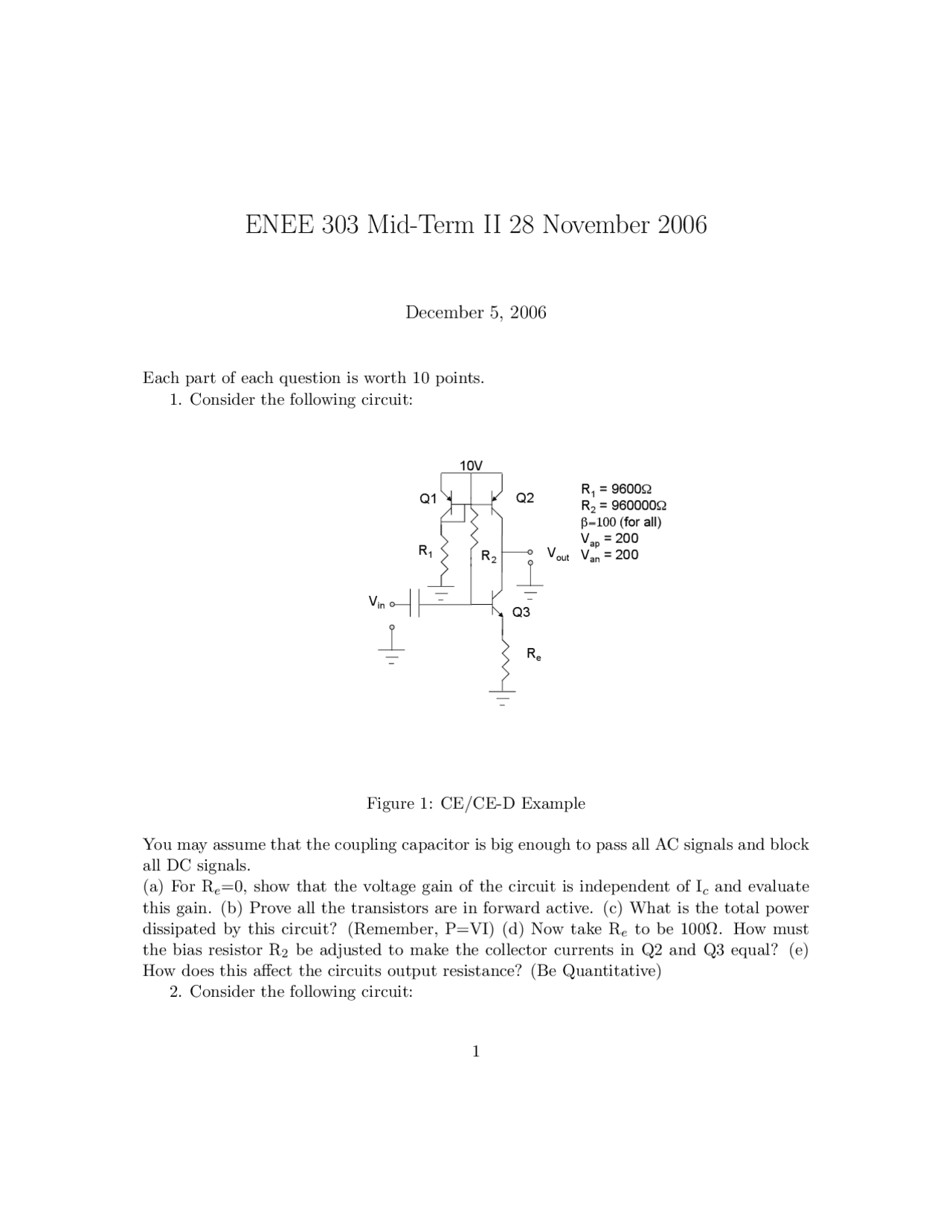 Midterm Exam 2 Analog And Digital Electronics Enee 303 Docsity