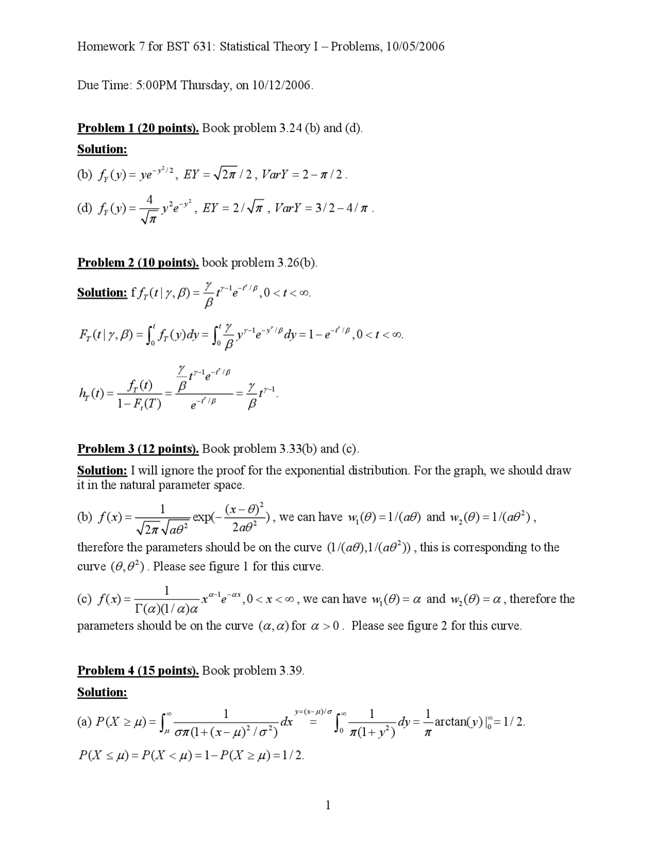 Homework 7 With Solved Problems Statistical Theory I Bst 631 Docsity