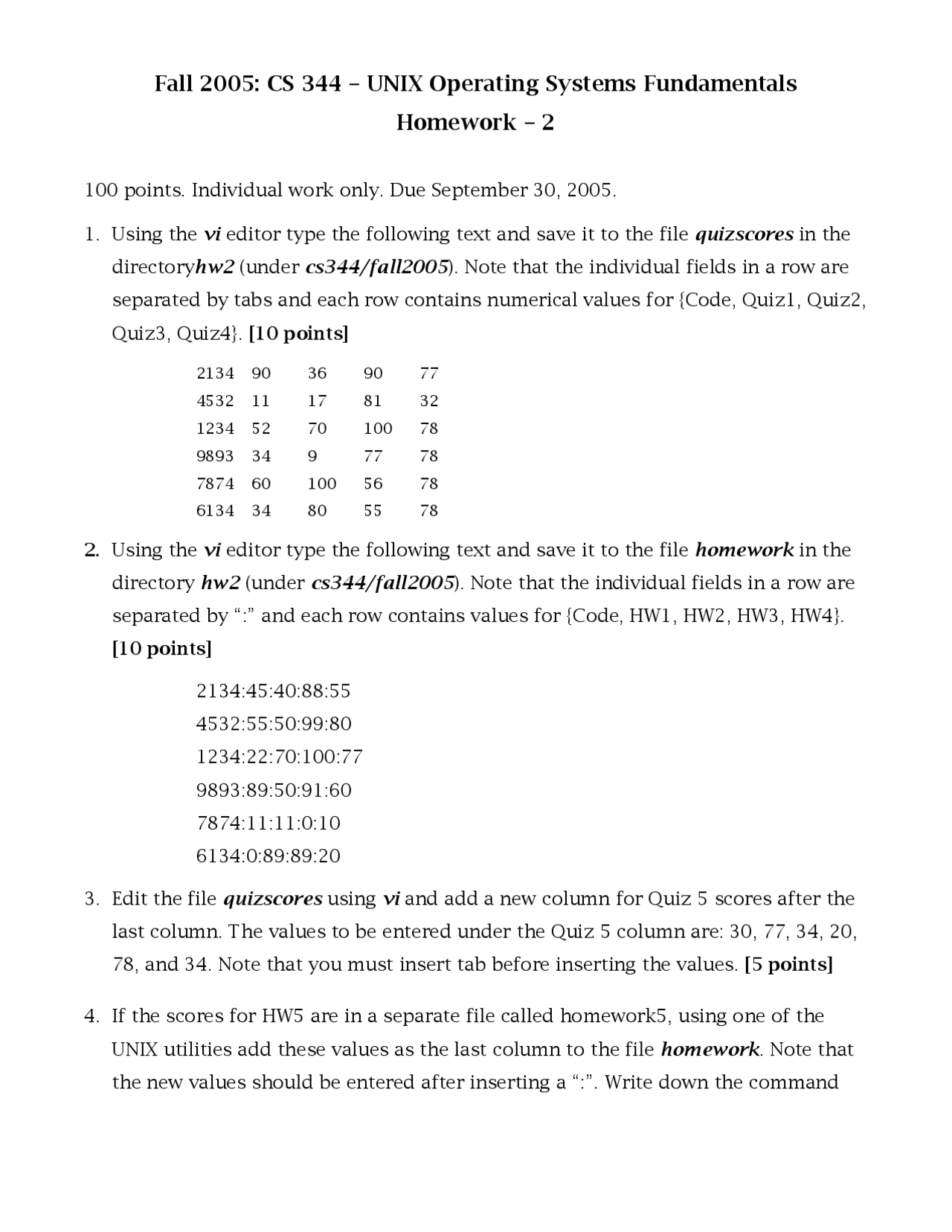 Homework 2 Unix Operating System Fundamentals Cs 333 Docsity