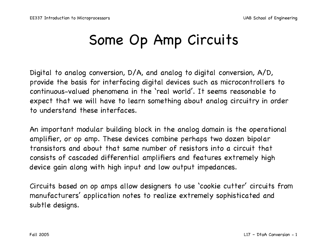 Some Op Amp Circuits Lecture Slides Ee 431 Docsity