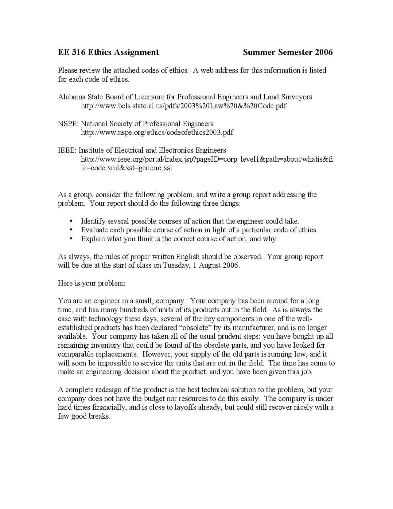 Ethics Assignment Electrical Networks Ee 316 Docsity