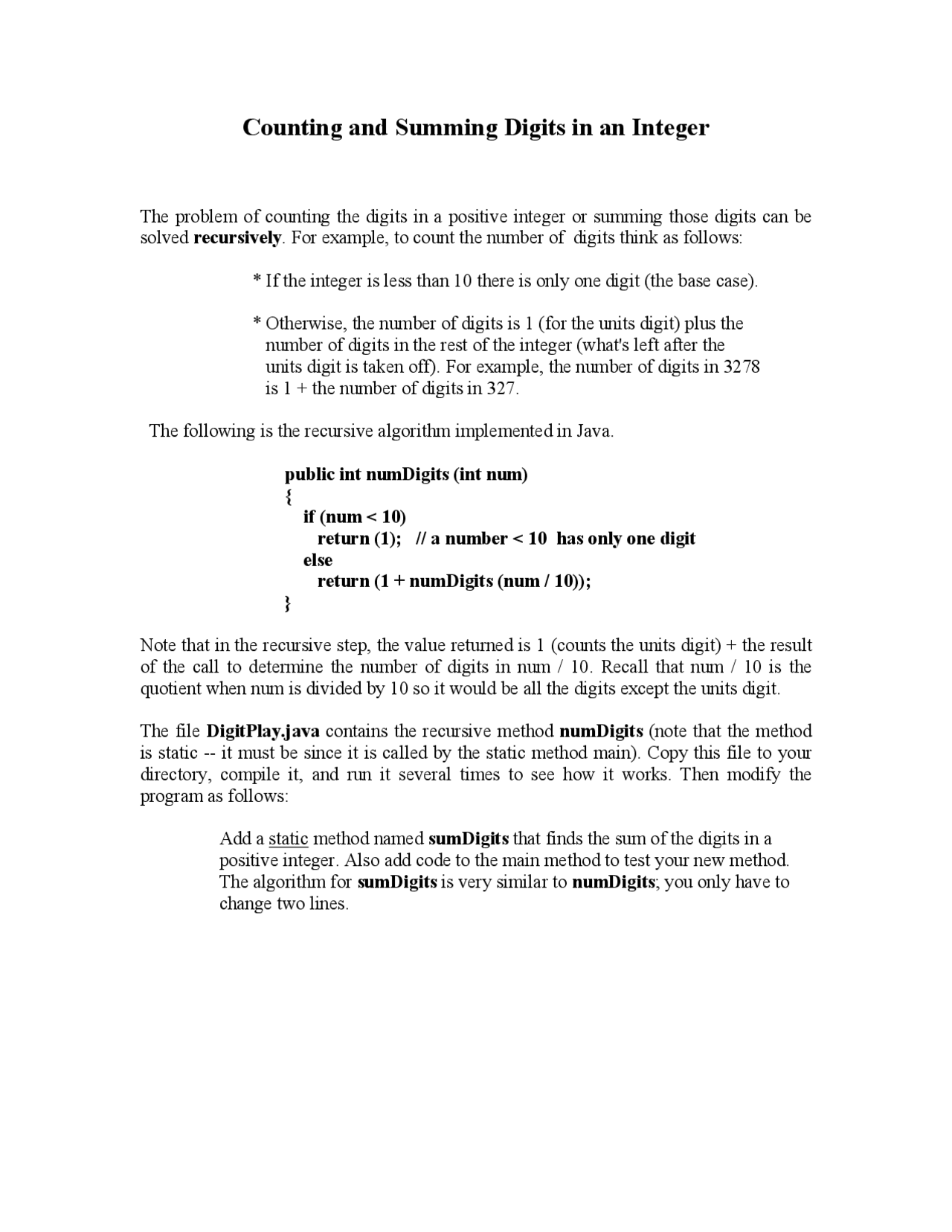 Counting and Summing Digits in an Integer | CS 201 | Lab Reports ... Counting and Summing Digits in an Integer | CS 201 | Lab Reports ...