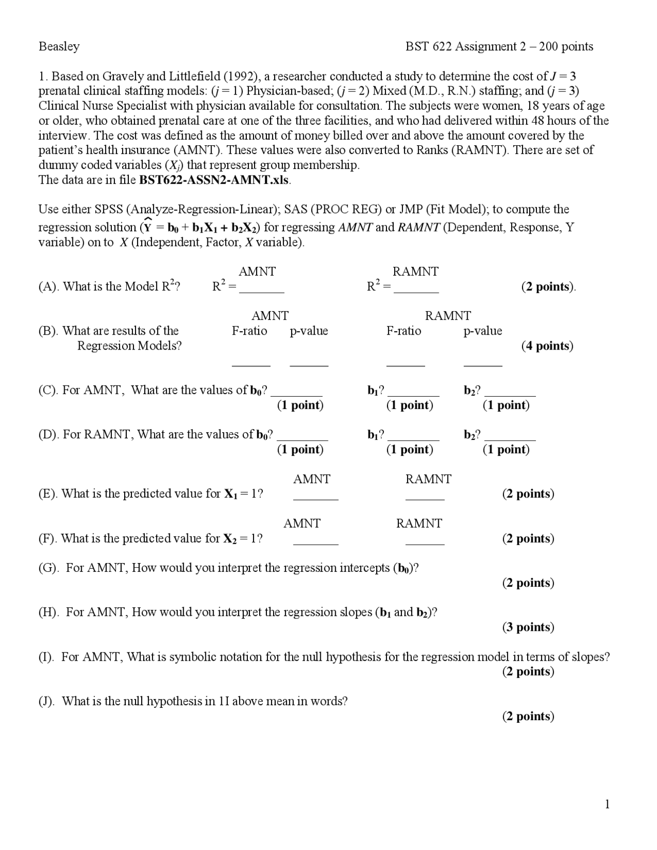 Assignment 2 Questions Statistical Methods Ii Bst 622 Docsity