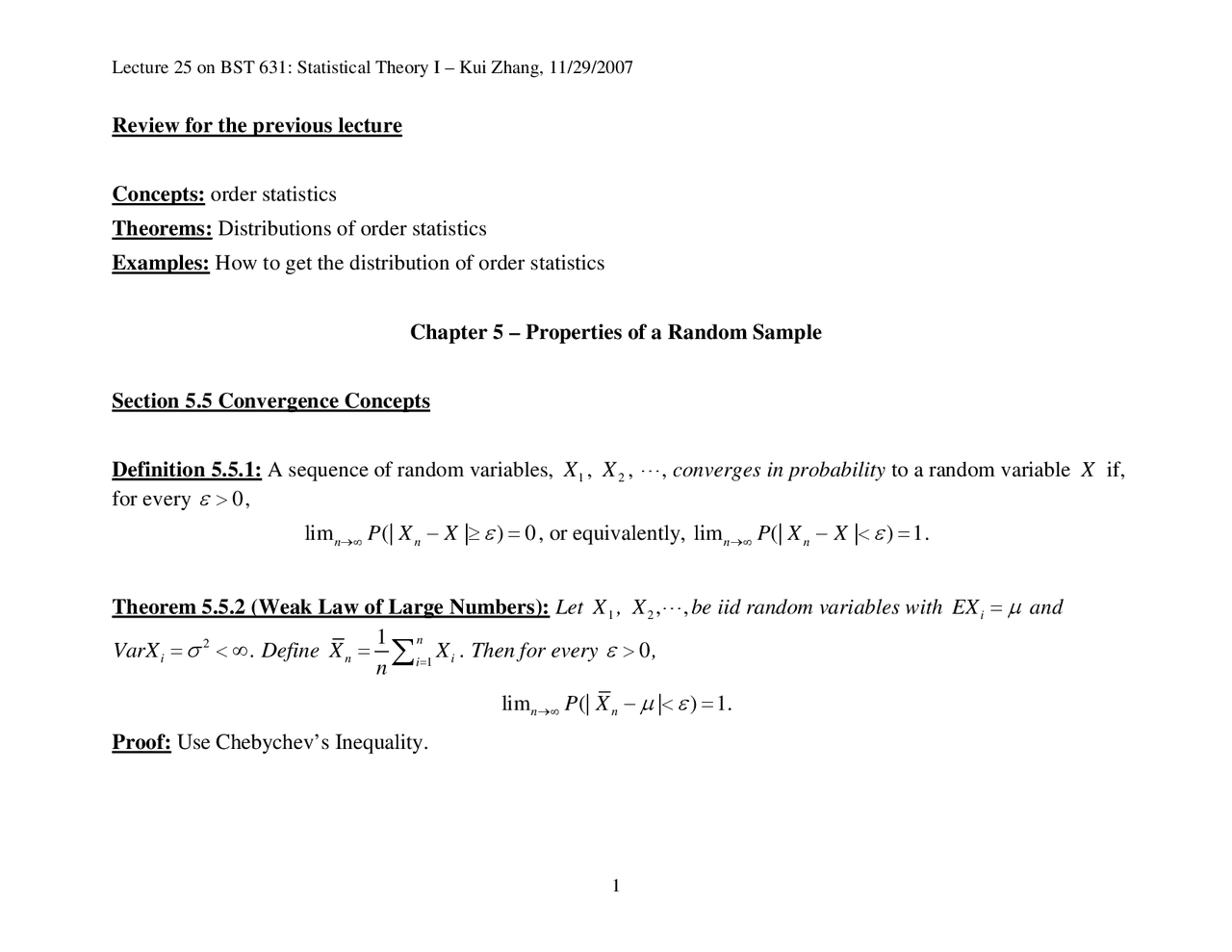 Review Sheet For Exam Statistical Theory I Bst 631 Docsity