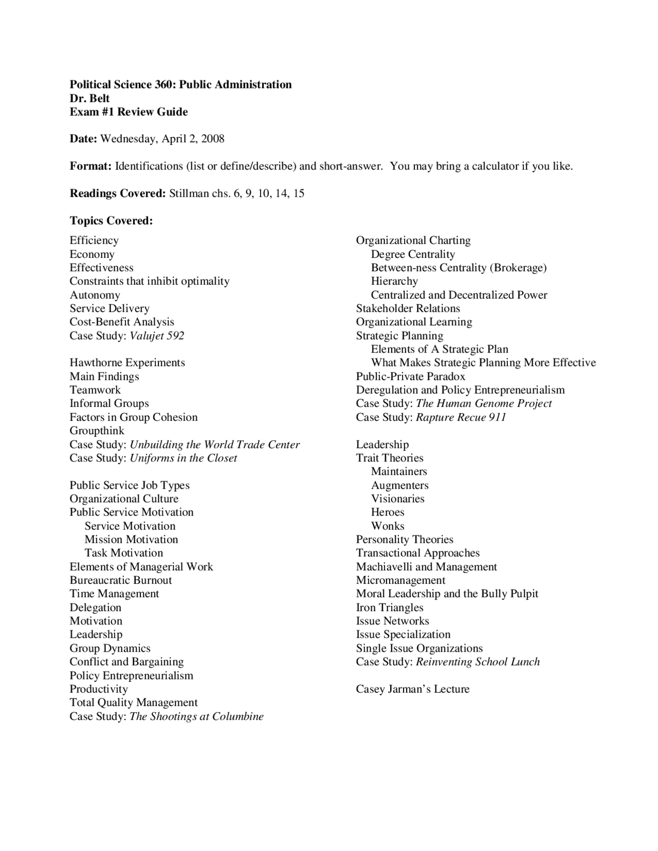 Review Guide For Exam 1 Public Administration Pols 360 Docsity