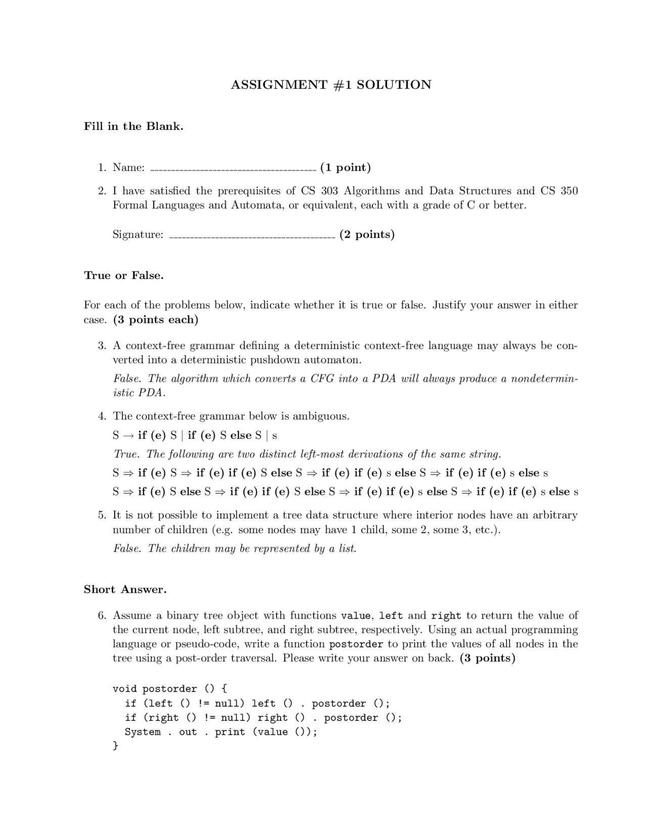 Assignment 1 Solutions Algorithms And Data Structures Cs 303 Docsity 7841