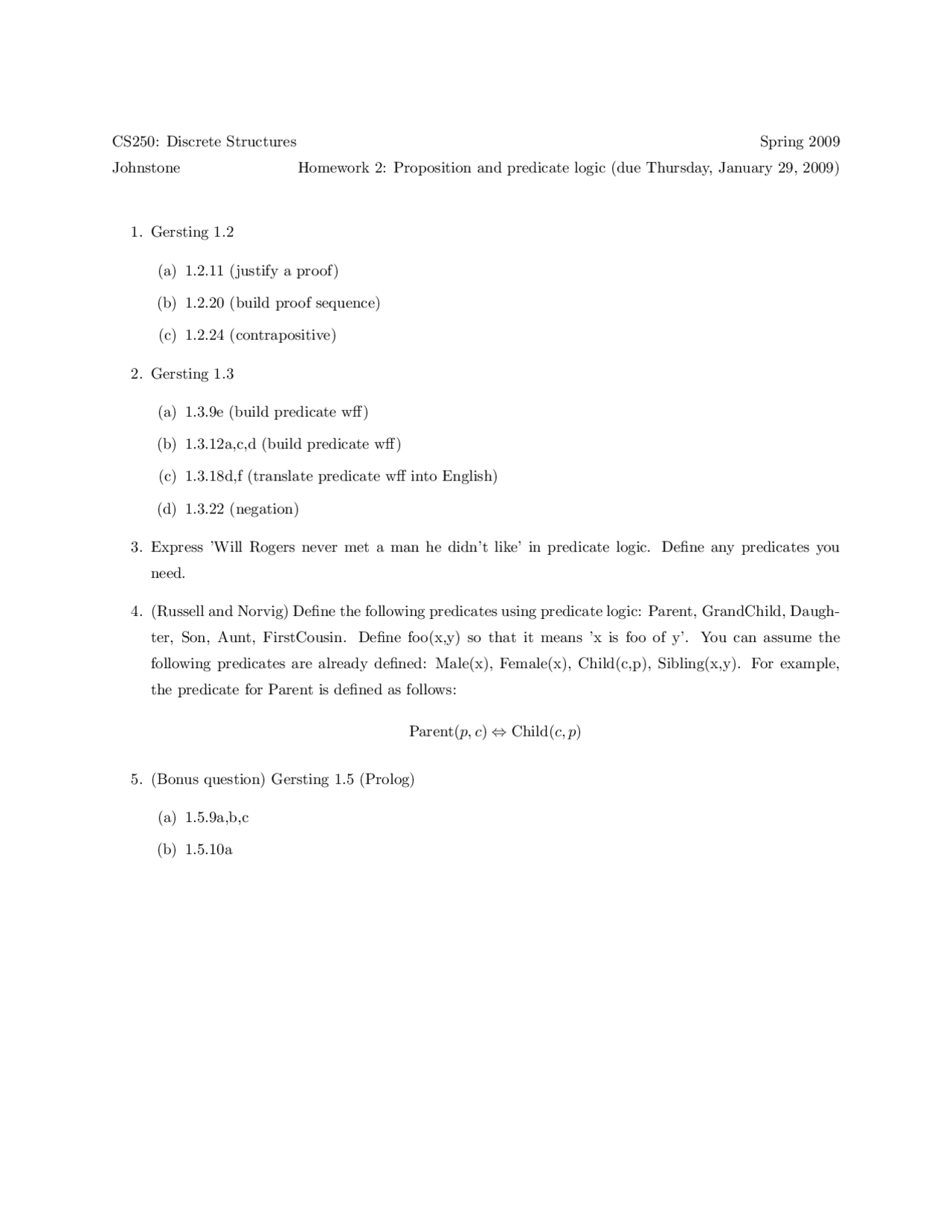 Homework 2 For Proposition And Predicate Logic Discrete Structures Cs 250 Docsity