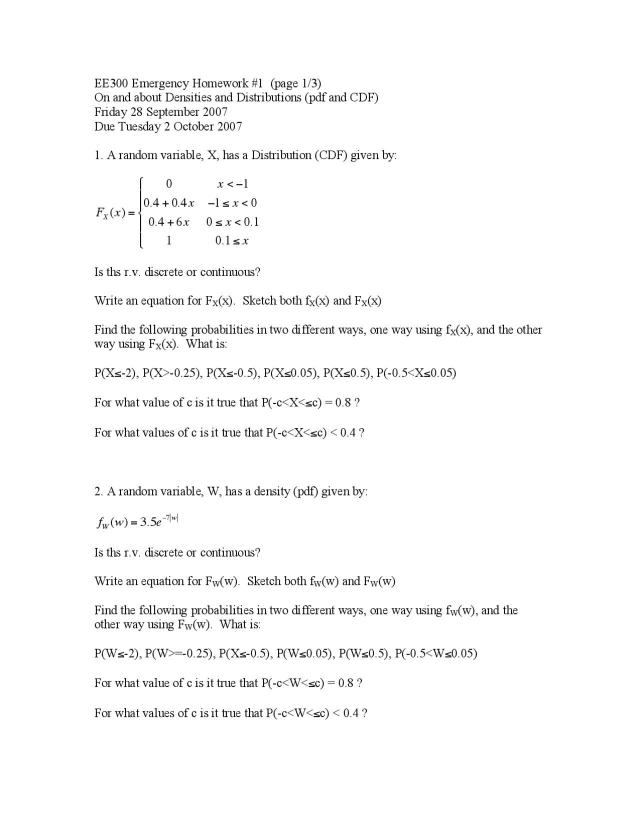 Homework 1 Questions - Engineering Problem Solving II | EE 300 | Assignments Electrical and ...