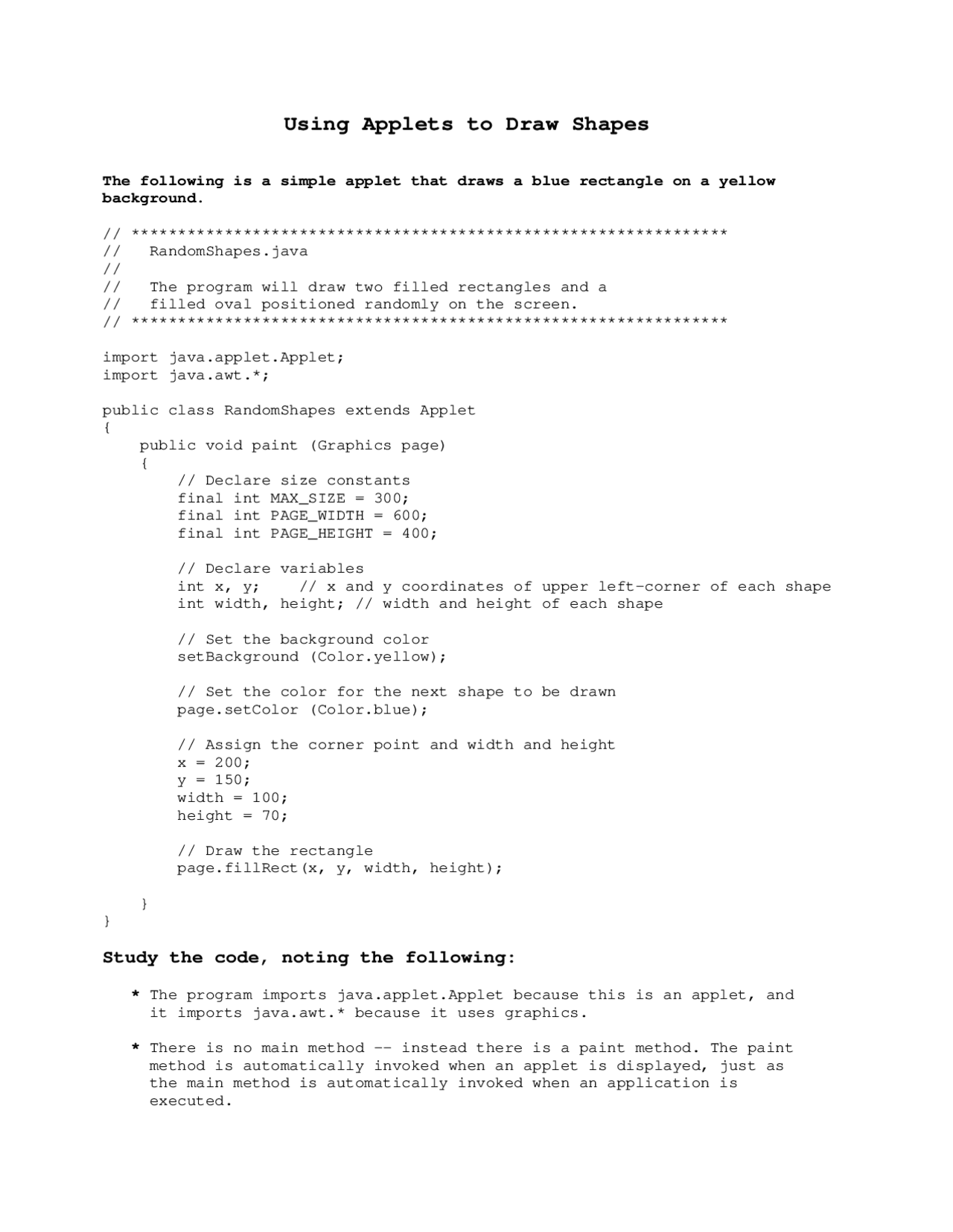Using Applets to Draw Shapes - Lab 8 | CS 201 - Docsity