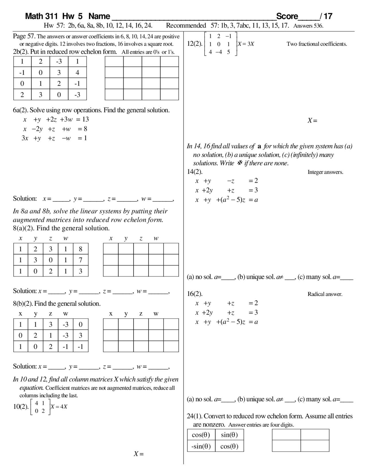 Assignment With Solutions For Introduction To Linear Algebra Math 311 Docsity