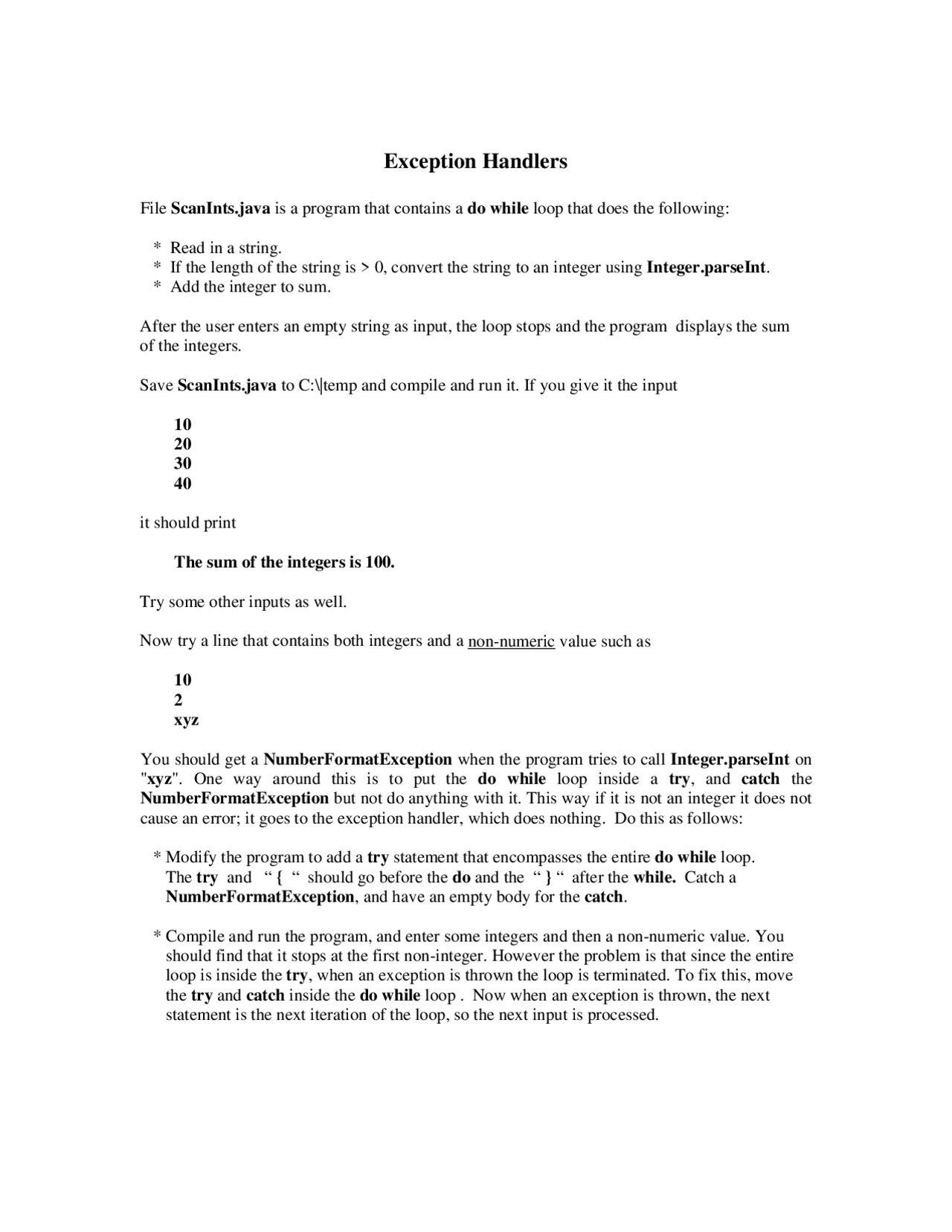 Lab 11 Exception Handlers Object Oriented Programming Cs 201 Docsity