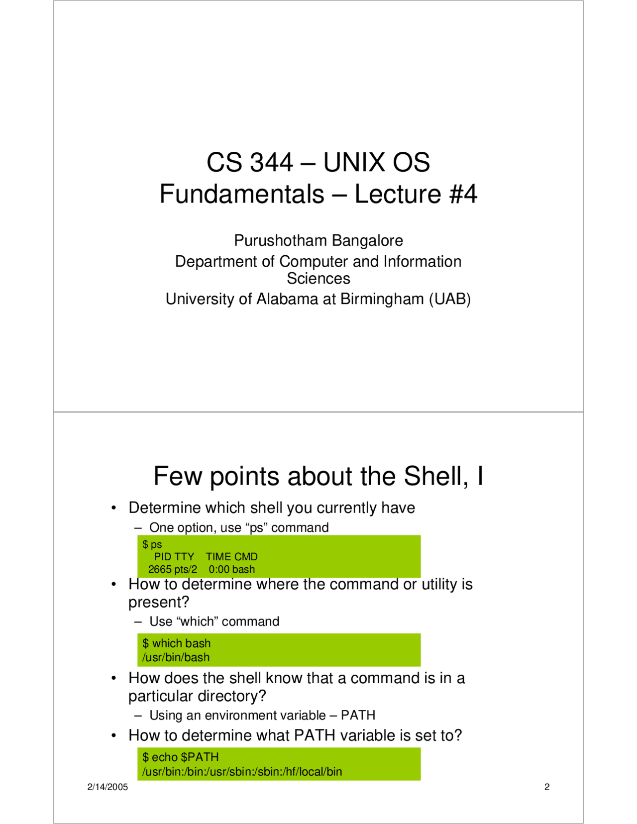 Few Points about the Shell, I and II - UNIX Operating System ...