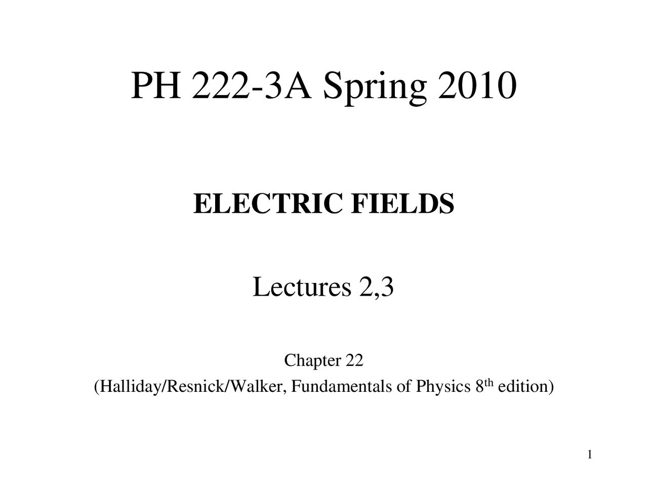 Electric Fields General Physics Ii Lecture Notes Ph 222 Docsity