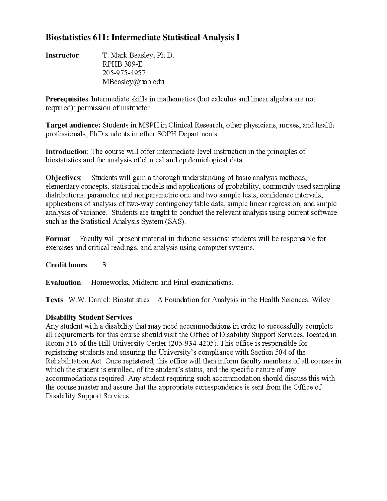 Biostatistics Intermediate Statistical Analysis I Bst 611 Exams