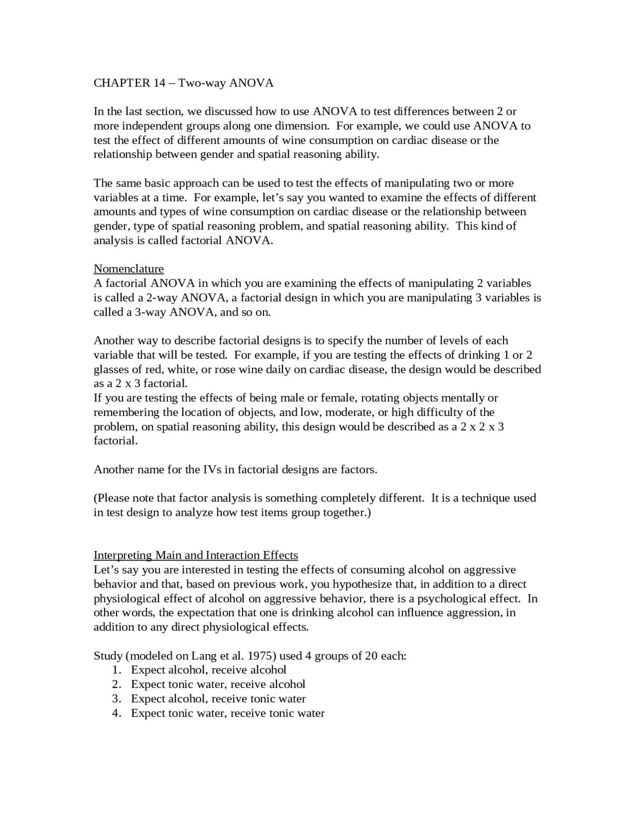 Two Way Analysis Of Variance Lecture Notes Py 214 Docsity