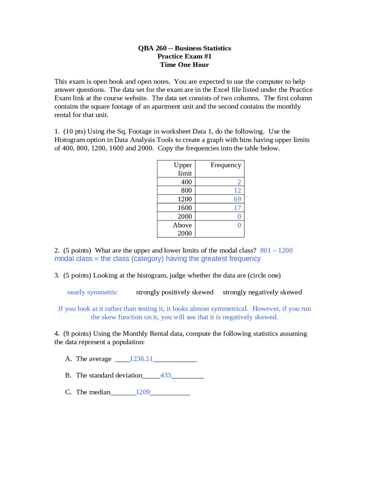 Questions with Solution of Business Statistics - Practice Exam 1 | QBA ...