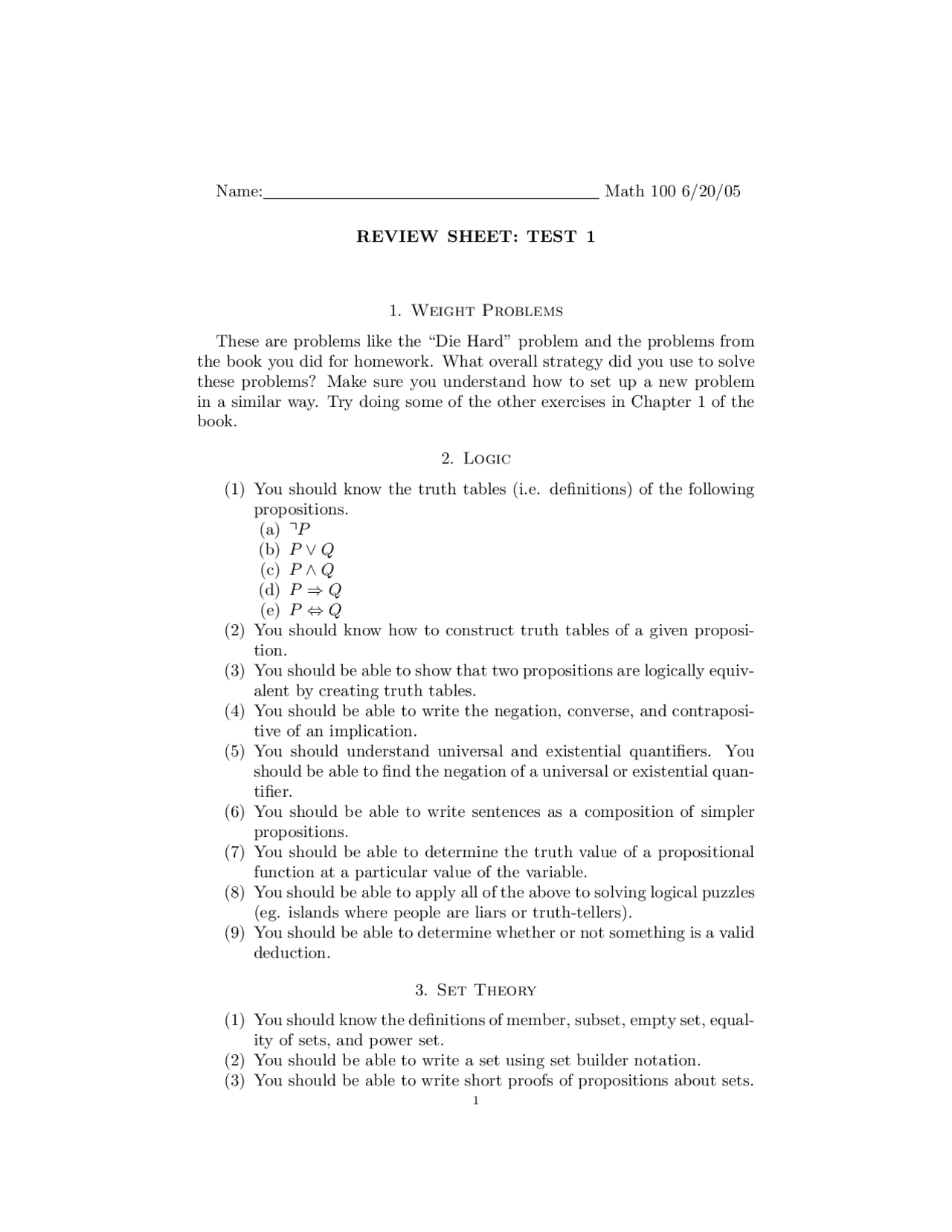 Review Sheet For Test 1 Survey Of Math Math 100 Docsity