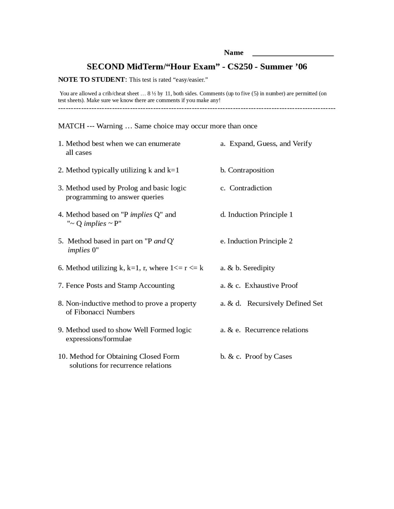 Practice Midterm Exam Discrete Structures Cs 250 Docsity