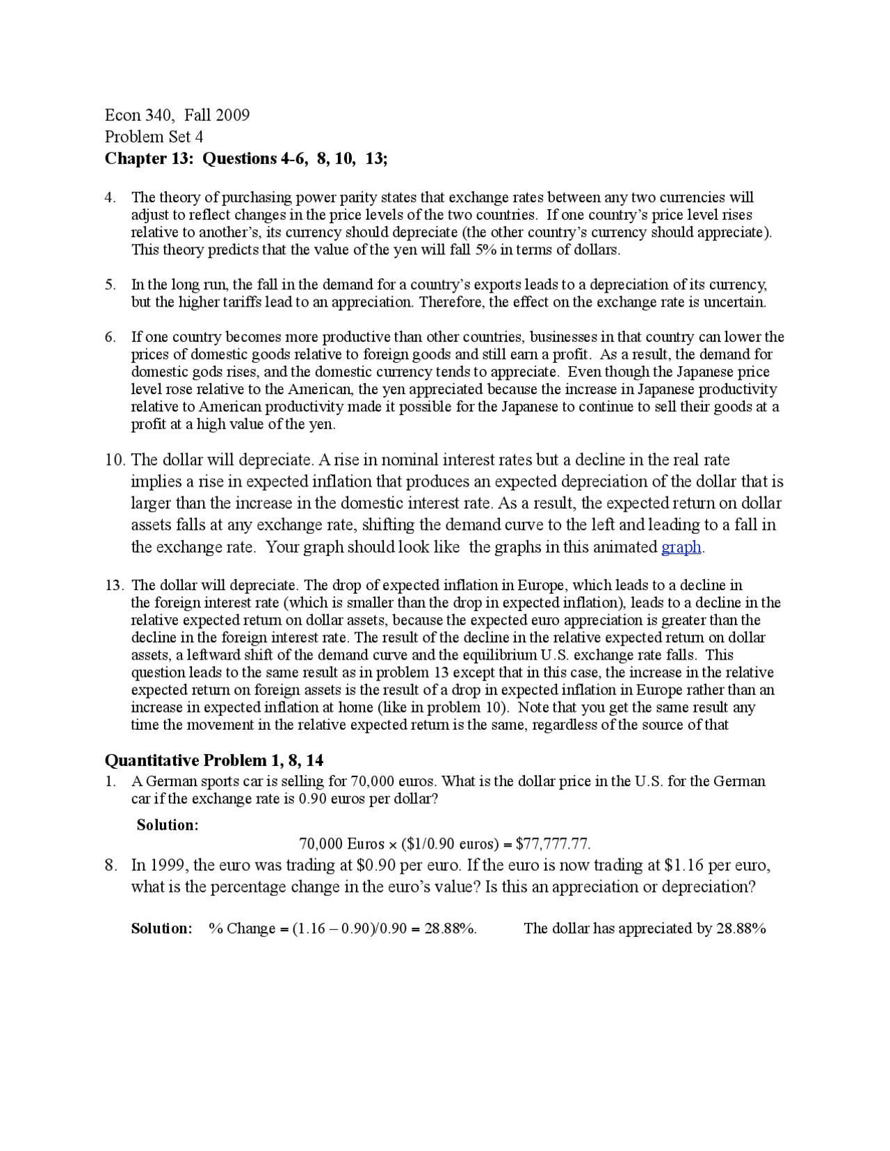 Problem Set 4 For Money And Banking Econ 340 Docsity