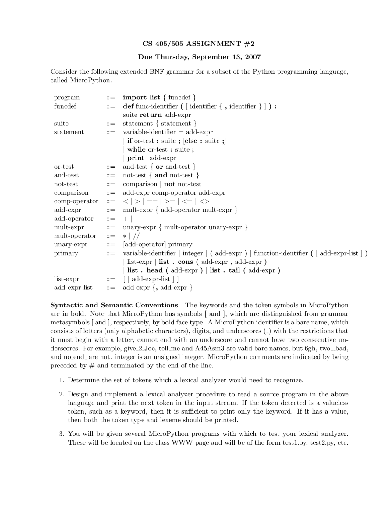 Syntactic And Semantic Conventions Assignment 2 Cs 401 Docsity