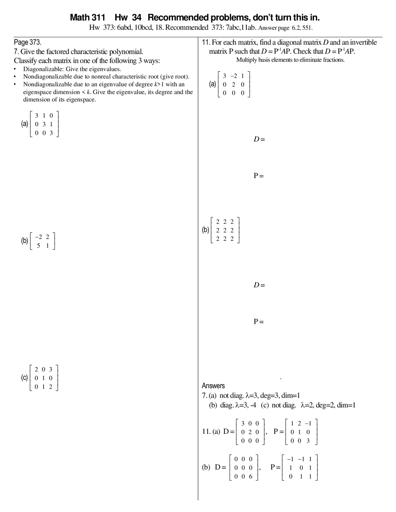 2 Problems on Introduction to Linear Algebra with Answers | MATH 311 | Assignments Linear ...