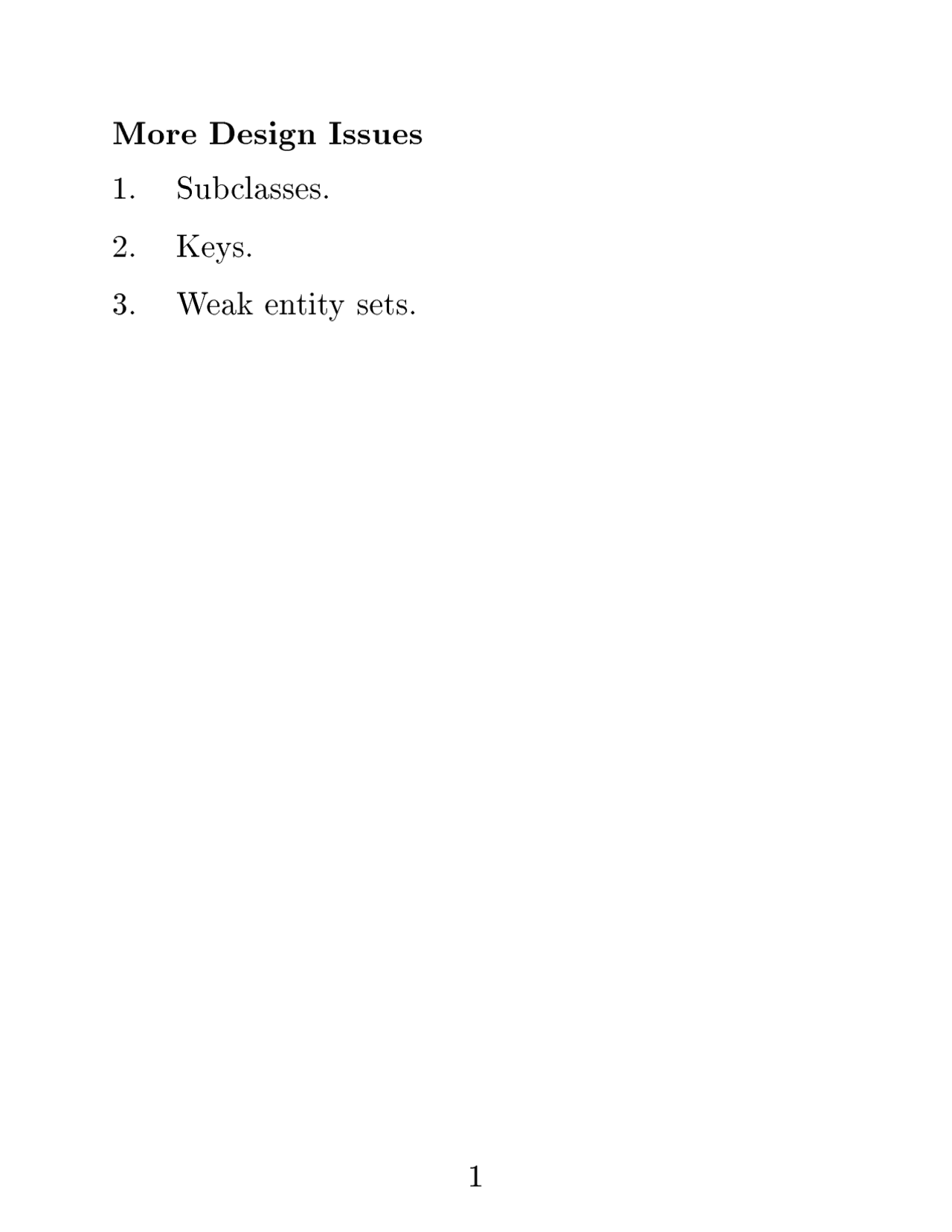 Subclasses Keys Weak Entity Sets Design Issues Database Systems I Cs 610 Apuntes Banco