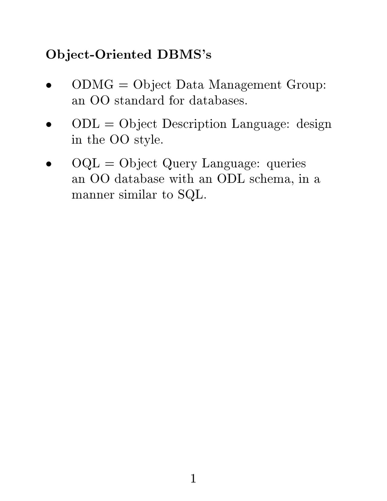 Object Oriented Database Management Systems Cs 610 Docsity