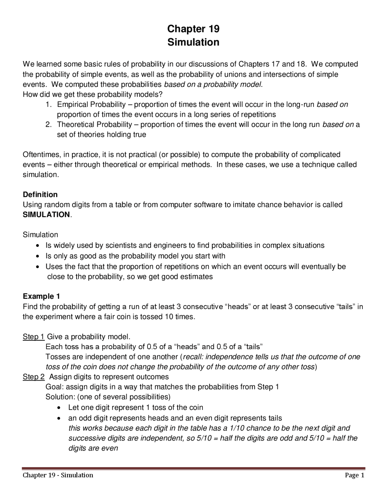 Introduction To Statistical Reasoning Simulation Notes Stat 110