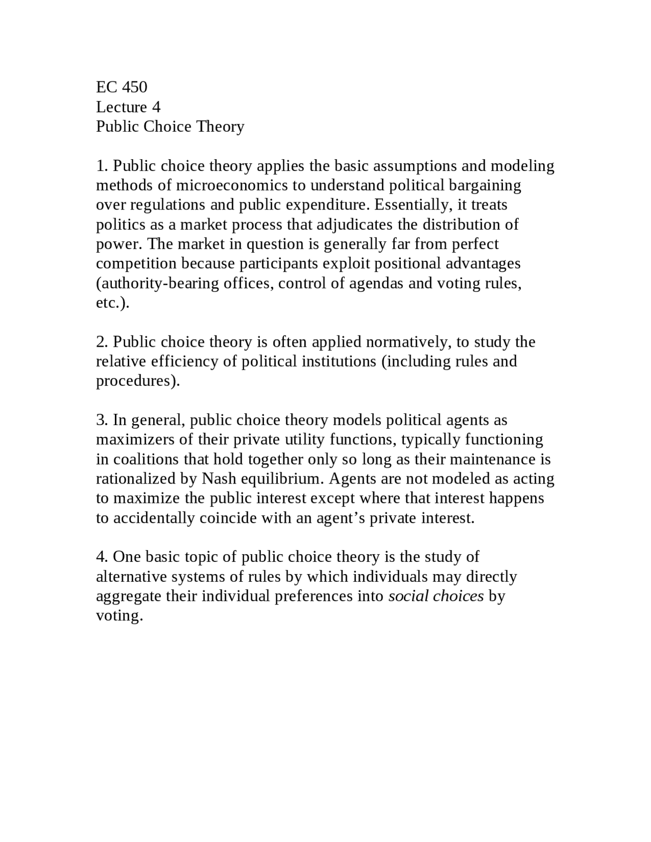 Public Choice Theory - Lecture Notes | EC 450 | Study notes Economics ...