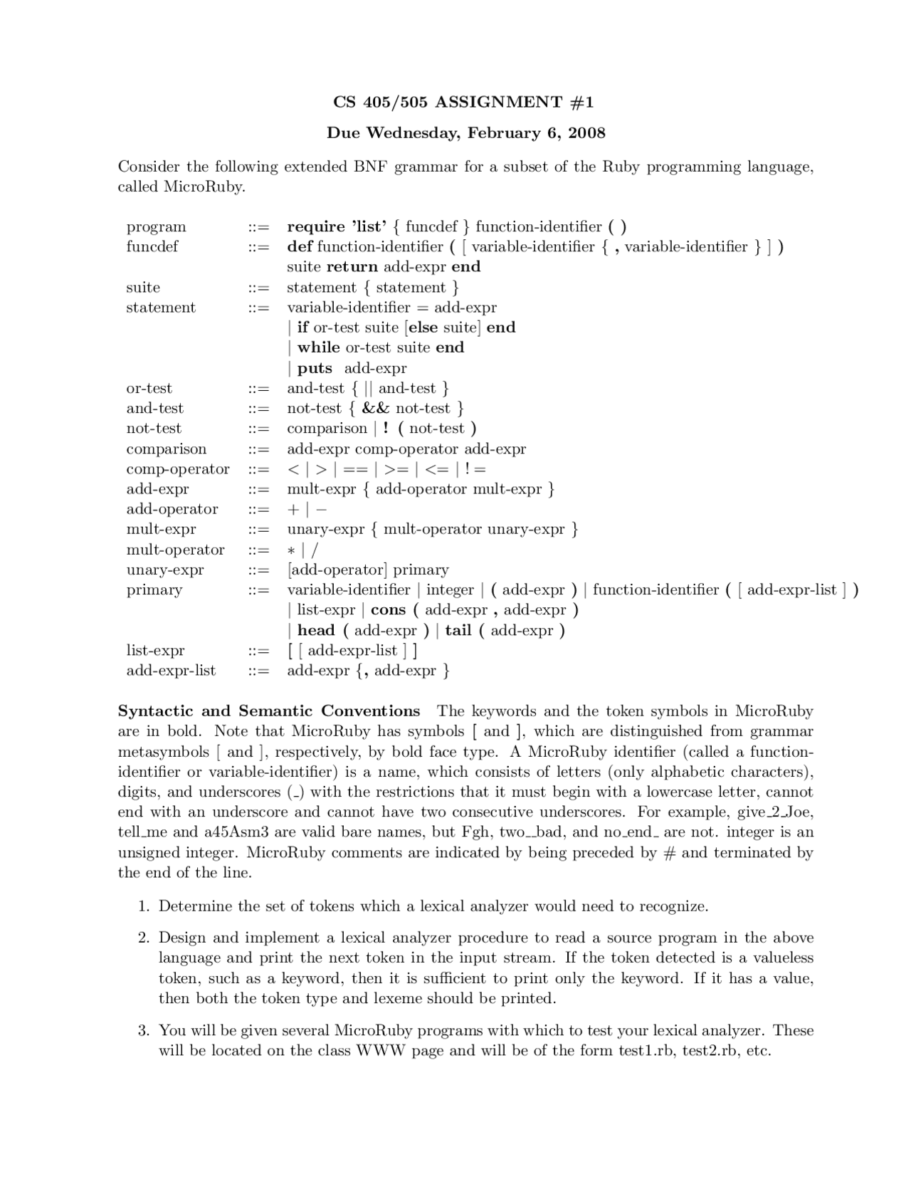 Programming Languages Assignment 1 Practice Cs 401 Docsity