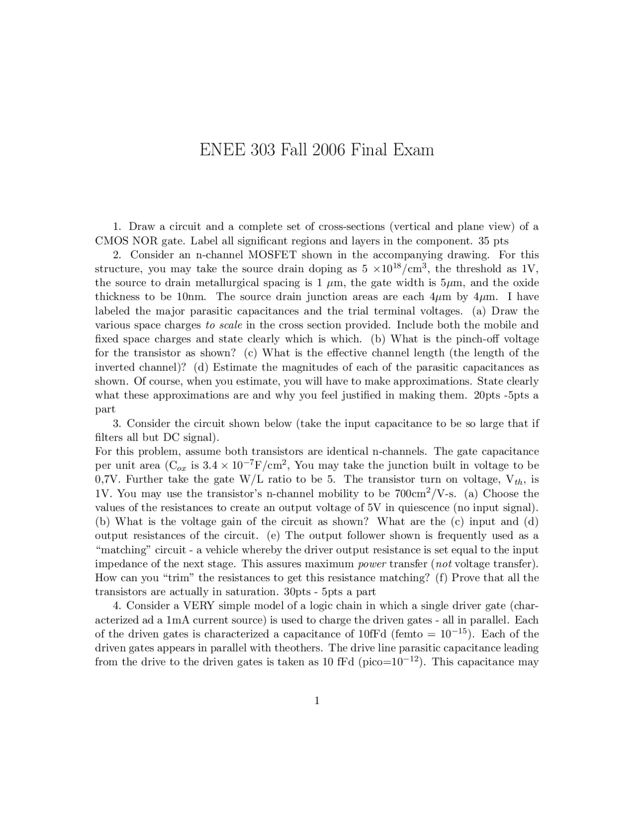 Final Exam With Problem Analog And Digital Electronics Fall 2006