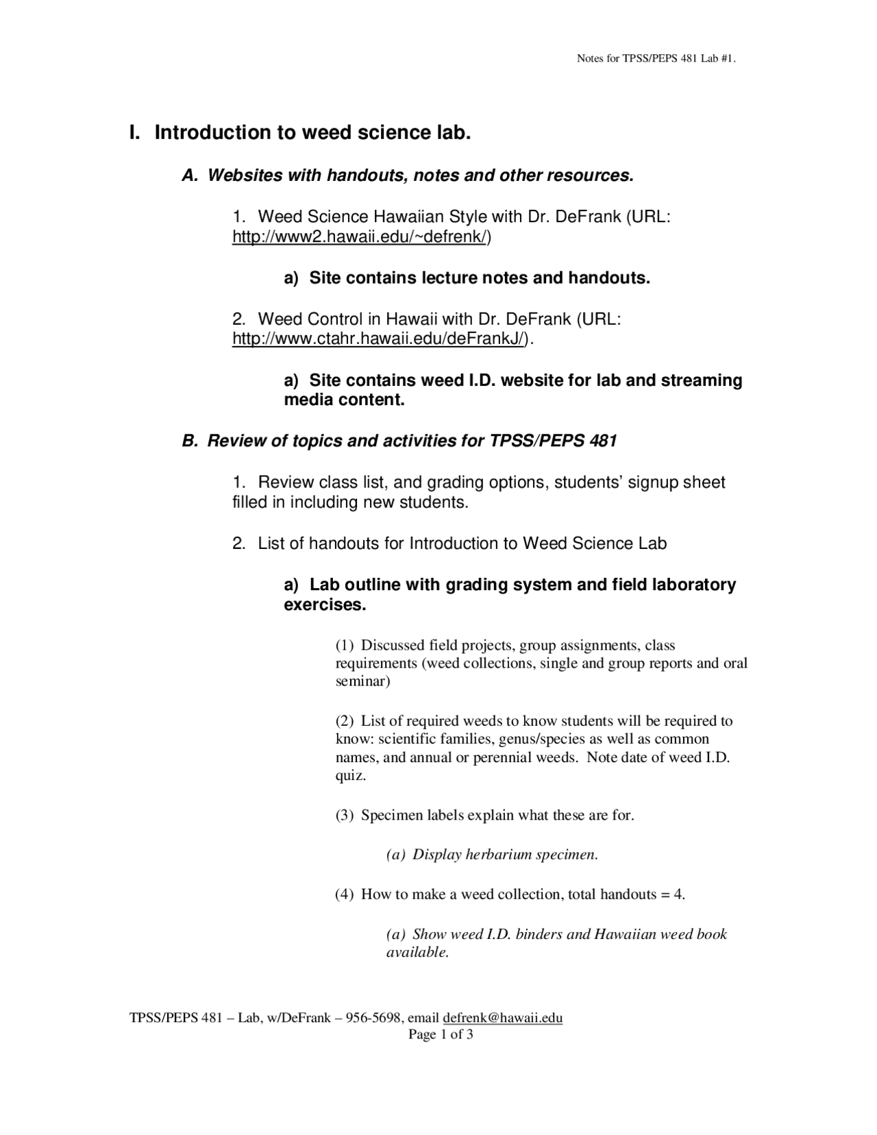 An Introduction To The Weed Science Lab Outline Hort 481 Docsity