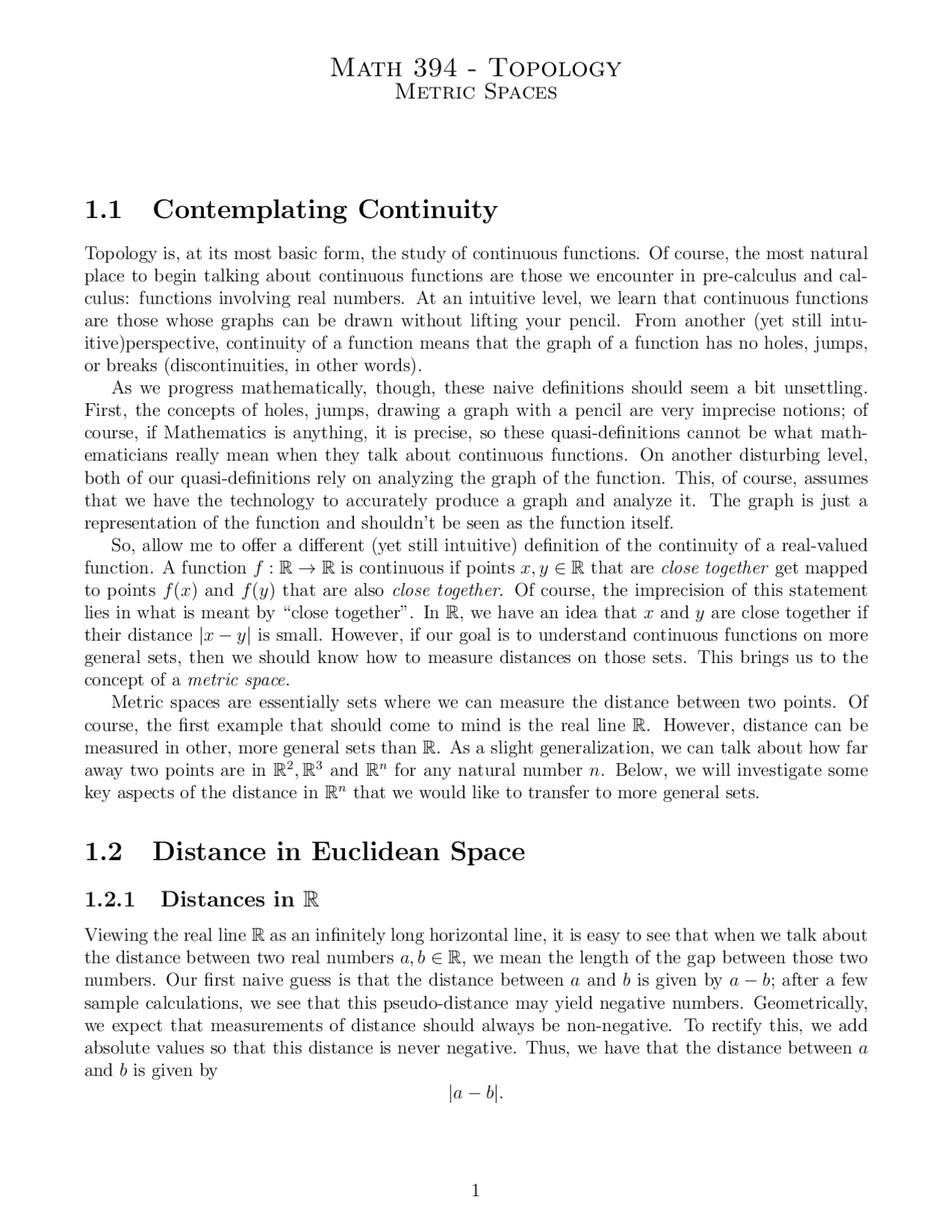 Metric Spaces - Special Topics in Mathematics: Topology | MATH 394 ...