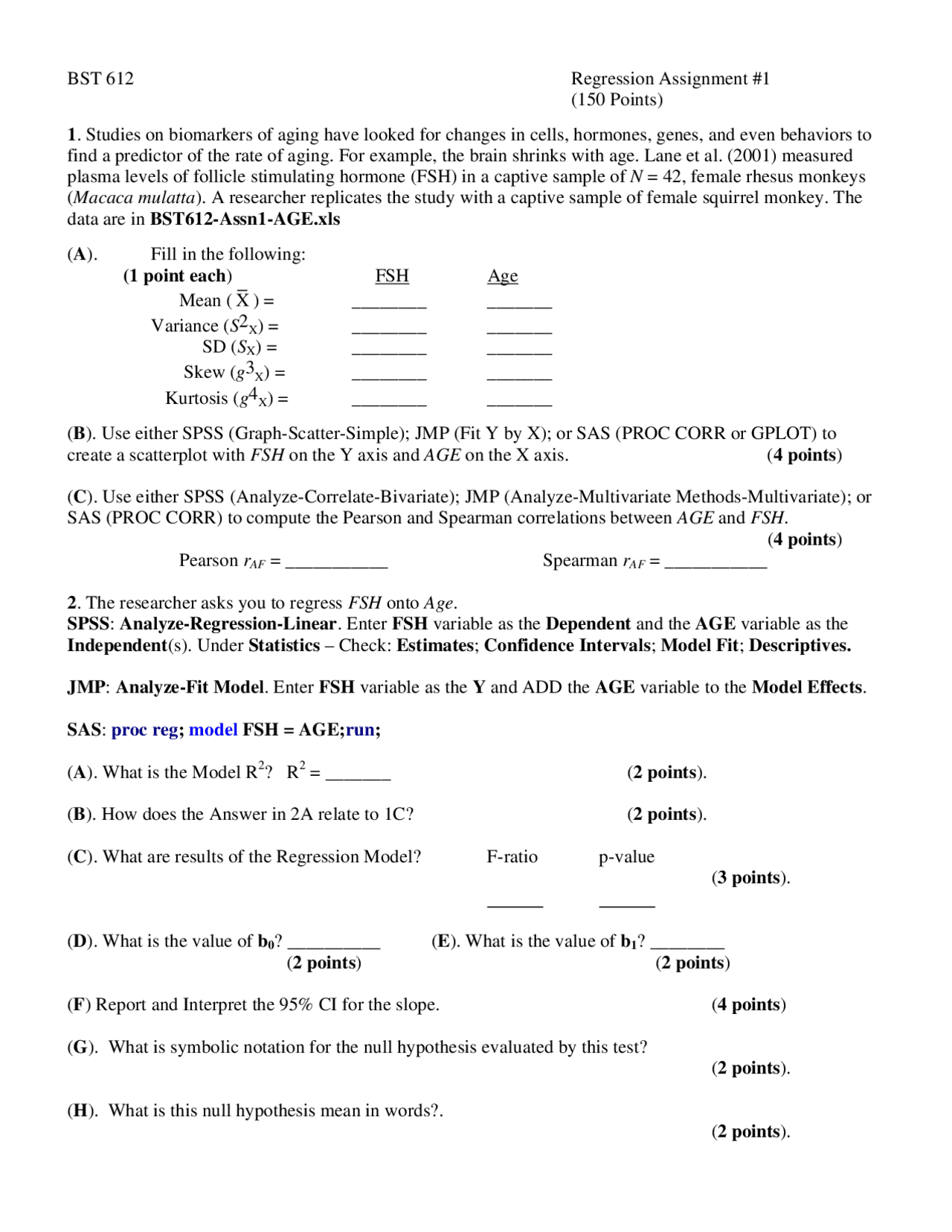 Regression Assignment 1 Intermediate Statistical Analysis I Bst 612